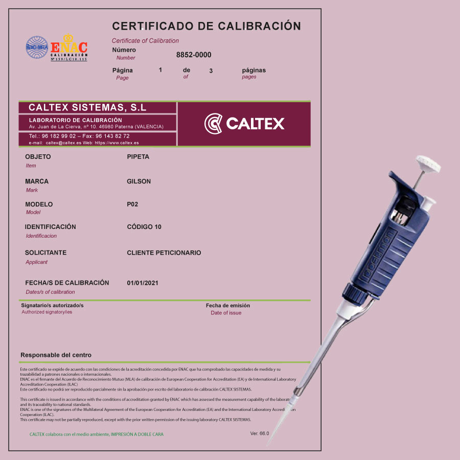 Calibración material volumétrico - CALTEX | Certificados ENAC